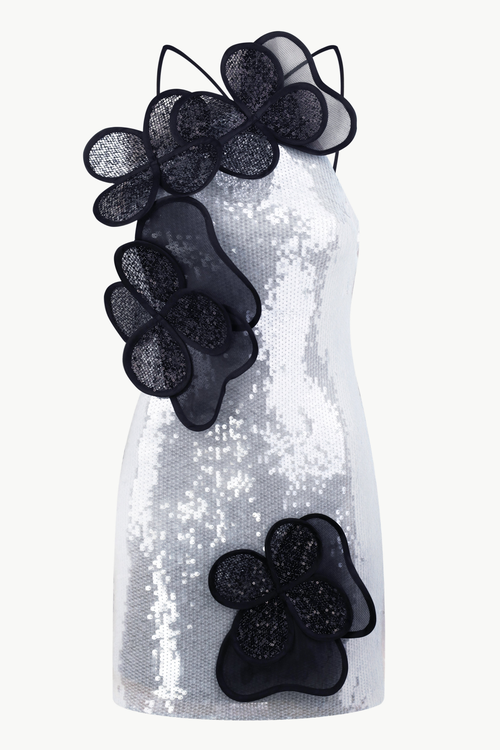 MALVA FLOREA Sequin Mini Dress with Floral Appliques